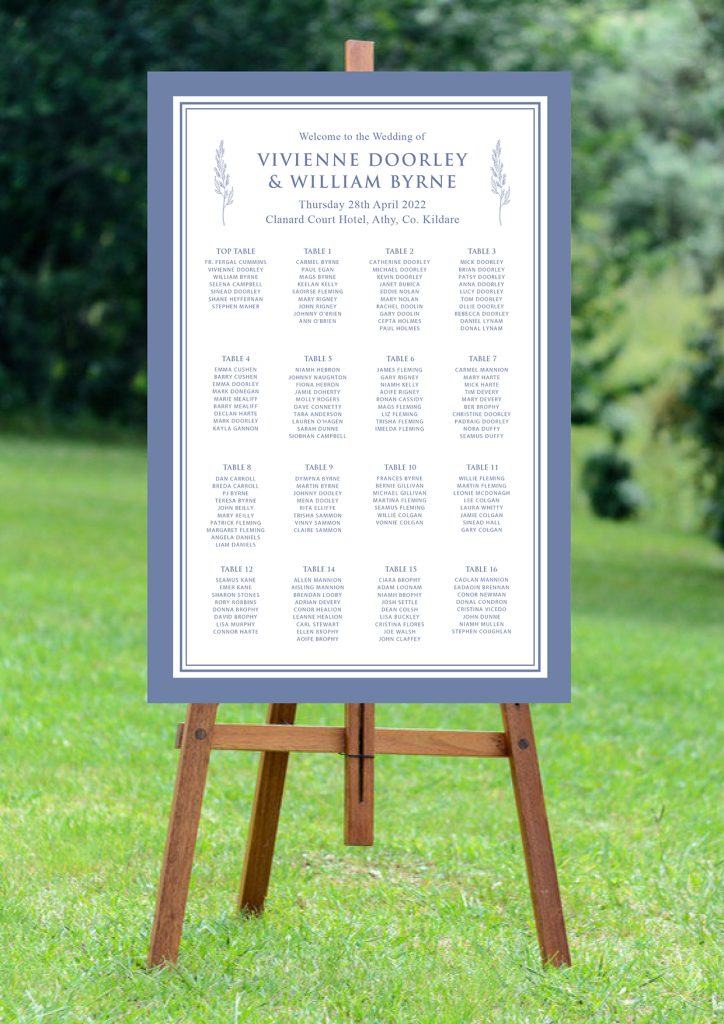 Ainslie Blue Seating Plan - The Paperlane